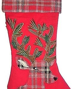 Deer Christmas Stockings for Rustic Cabin Camp Lodge Decor - 18" Embroidered Reindeer, Holiday Red Plaid