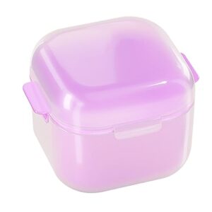 ofidus denture bath case, denture cups for soaking dentures, retainer cleaning case with strainer basket, portable false teeth container, soak container for retainer, braces, mouthguard (purple)