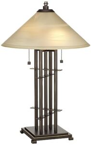 dirkes table lamp 23 1/2" high bronze cone alabaster art glass shade for bedroom living room bedside nightstand