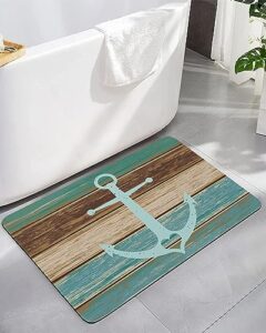 gogobebe super absorbent diatom mud mat ocean marine theme anchor on turquoise wooden board quick-drying thin bath mat non-slip bathtub mat anti-skid rubber bathroom shower mat 16x24in