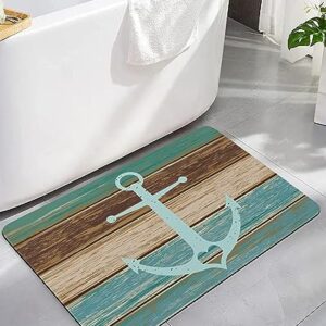 Gogobebe Super Absorbent Diatom Mud Mat Ocean Marine Theme Anchor on Turquoise Wooden Board Quick-Drying Thin Bath Mat Non-Slip Bathtub Mat Anti-Skid Rubber Bathroom Shower Mat 16x24in