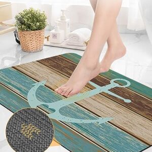 Gogobebe Super Absorbent Diatom Mud Mat Ocean Marine Theme Anchor on Turquoise Wooden Board Quick-Drying Thin Bath Mat Non-Slip Bathtub Mat Anti-Skid Rubber Bathroom Shower Mat 16x24in