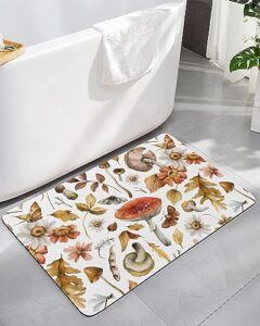 gogobebe super absorbent diatom mud mat fall thanksgiving mushroom retro rustic floral botanical leaves quick-drying thin bath mat non-slip bathtub mat anti-skid rubber bathroom shower mat 16x24in