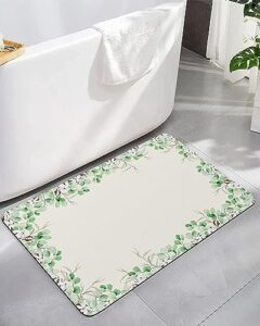 gogobebe super absorbent diatom mud mat summer eucalyptus leaves watercolor retro linen quick-drying thin bath mat non-slip bathtub mat anti-skid rubber bathroom shower mat 16x24in