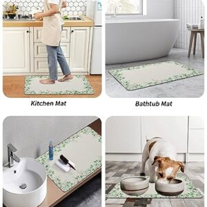 Gogobebe Super Absorbent Diatom Mud Mat Summer Eucalyptus Leaves Watercolor Retro Linen Quick-Drying Thin Bath Mat Non-Slip Bathtub Mat Anti-Skid Rubber Bathroom Shower Mat 16x24in