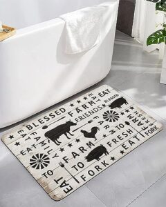 gogobebe super absorbent diatom mud mat vintage farm animal cow rooster pig wooden board pattern quick-drying thin bath mat non-slip bathtub mat anti-skid rubber bathroom shower mat 16x24in