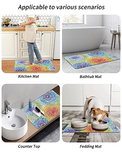 Gogobebe Super Absorbent Diatom Mud Mat Boho Watercolor Floral Summer Quick-Drying Thin Bath Mat Non-Slip Bathtub Mat Anti-Skid Rubber Bathroom Shower Mat 20x32in