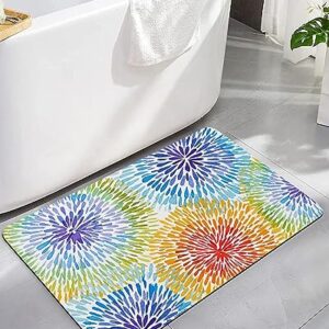 Gogobebe Super Absorbent Diatom Mud Mat Boho Watercolor Floral Summer Quick-Drying Thin Bath Mat Non-Slip Bathtub Mat Anti-Skid Rubber Bathroom Shower Mat 20x32in