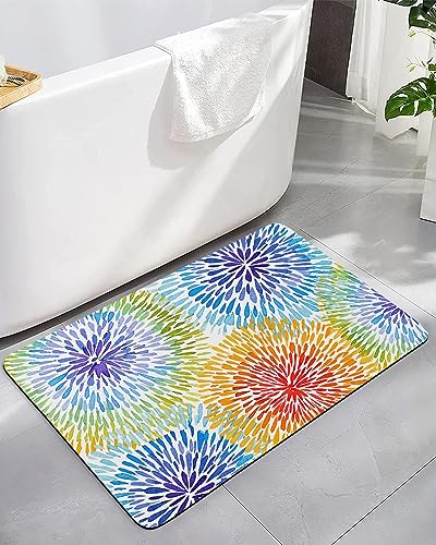 Gogobebe Super Absorbent Diatom Mud Mat Boho Watercolor Floral Summer Quick-Drying Thin Bath Mat Non-Slip Bathtub Mat Anti-Skid Rubber Bathroom Shower Mat 20x32in