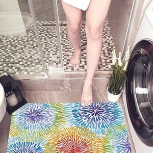 Gogobebe Super Absorbent Diatom Mud Mat Boho Watercolor Floral Summer Quick-Drying Thin Bath Mat Non-Slip Bathtub Mat Anti-Skid Rubber Bathroom Shower Mat 20x32in