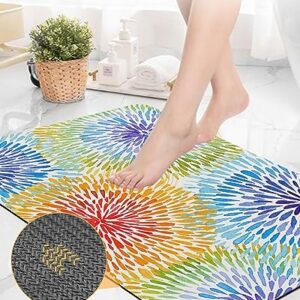 Gogobebe Super Absorbent Diatom Mud Mat Boho Watercolor Floral Summer Quick-Drying Thin Bath Mat Non-Slip Bathtub Mat Anti-Skid Rubber Bathroom Shower Mat 20x32in