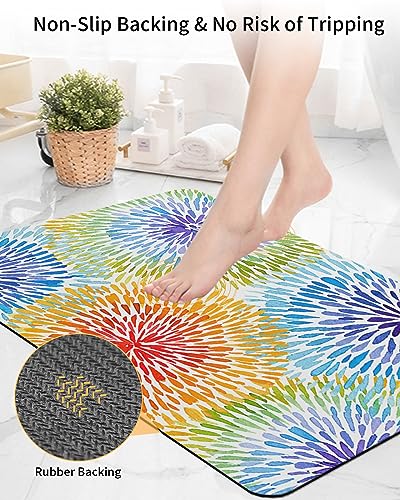 Gogobebe Super Absorbent Diatom Mud Mat Boho Watercolor Floral Summer Quick-Drying Thin Bath Mat Non-Slip Bathtub Mat Anti-Skid Rubber Bathroom Shower Mat 20x32in