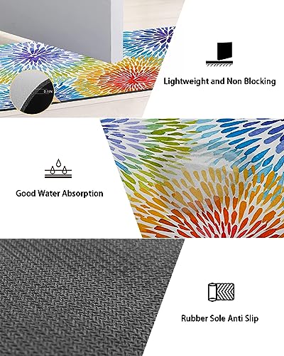 Gogobebe Super Absorbent Diatom Mud Mat Boho Watercolor Floral Summer Quick-Drying Thin Bath Mat Non-Slip Bathtub Mat Anti-Skid Rubber Bathroom Shower Mat 20x32in