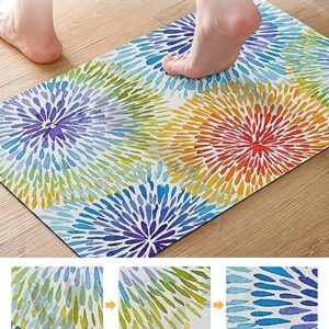 Gogobebe Super Absorbent Diatom Mud Mat Boho Watercolor Floral Summer Quick-Drying Thin Bath Mat Non-Slip Bathtub Mat Anti-Skid Rubber Bathroom Shower Mat 20x32in