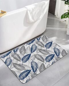 gogobebe super absorbent diatom mud mat navy blue gray leaves leaf texture quick-drying thin bath mat non-slip bathtub mat anti-skid rubber bathroom shower mat 16x24in