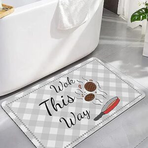 Gogobebe Super Absorbent Diatom Mud Mat Wok This Way Kitchen Sign Gray Checked Quick-Drying Thin Bath Mat Non-Slip Bathtub Mat Anti-Skid Rubber Bathroom Shower Mat 16x24in