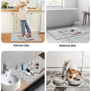 Gogobebe Super Absorbent Diatom Mud Mat Wok This Way Kitchen Sign Gray Checked Quick-Drying Thin Bath Mat Non-Slip Bathtub Mat Anti-Skid Rubber Bathroom Shower Mat 16x24in