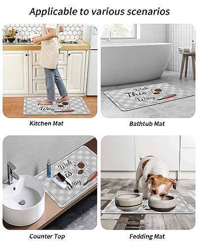 Gogobebe Super Absorbent Diatom Mud Mat Wok This Way Kitchen Sign Gray Checked Quick-Drying Thin Bath Mat Non-Slip Bathtub Mat Anti-Skid Rubber Bathroom Shower Mat 16x24in