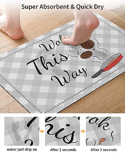 Gogobebe Super Absorbent Diatom Mud Mat Wok This Way Kitchen Sign Gray Checked Quick-Drying Thin Bath Mat Non-Slip Bathtub Mat Anti-Skid Rubber Bathroom Shower Mat 16x24in