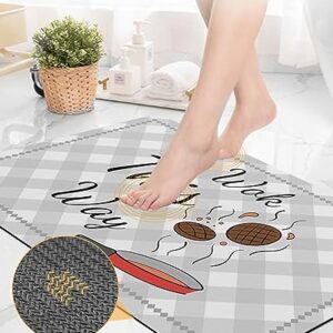 Gogobebe Super Absorbent Diatom Mud Mat Wok This Way Kitchen Sign Gray Checked Quick-Drying Thin Bath Mat Non-Slip Bathtub Mat Anti-Skid Rubber Bathroom Shower Mat 16x24in