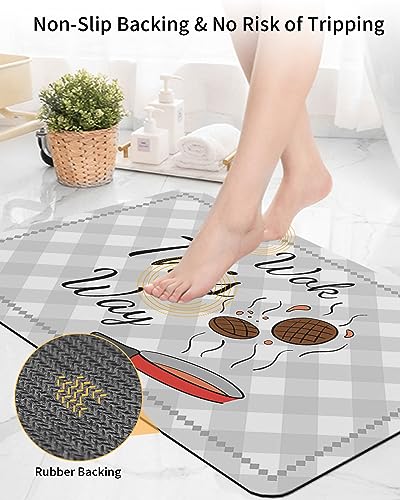 Gogobebe Super Absorbent Diatom Mud Mat Wok This Way Kitchen Sign Gray Checked Quick-Drying Thin Bath Mat Non-Slip Bathtub Mat Anti-Skid Rubber Bathroom Shower Mat 16x24in