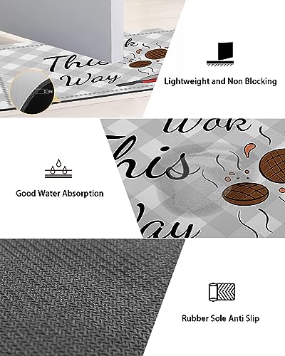 Gogobebe Super Absorbent Diatom Mud Mat Wok This Way Kitchen Sign Gray Checked Quick-Drying Thin Bath Mat Non-Slip Bathtub Mat Anti-Skid Rubber Bathroom Shower Mat 16x24in