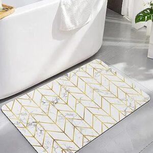 Gogobebe Super Absorbent Diatom Mud Mat Abstract Yellow Geometric Chevron Marble Texture Quick-Drying Thin Bath Mat Non-Slip Bathtub Mat Anti-Skid Rubber Bathroom Shower Mat 16x24in