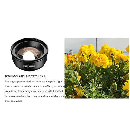 Cell Phone Camera Lens, 100mm Universal Multilayer Coating Professional HD No Distortion Smartphone Macro Lens with Flower Lens Clip