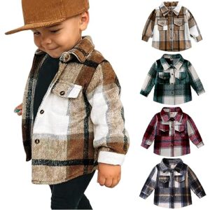 toddler baby boys girls jacket long sleeve button plaid shirt kids autumn coat outwear clothes with pockets for 6m-4t