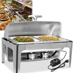 Stainless Steel Chafing Dishes, Electric Food Buffet Warmer, Rectangular Catering Chafer Warmer Set with Removable Warming Trays for Parties and Buffet 9L