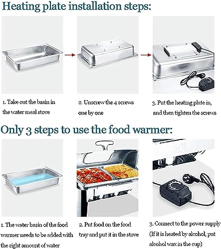 Stainless Steel Chafing Dishes, Electric Food Buffet Warmer, Rectangular Catering Chafer Warmer Set with Removable Warming Trays for Parties and Buffet 9L