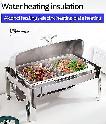 Stainless Steel Chafing Dishes, Electric Food Buffet Warmer, Rectangular Catering Chafer Warmer Set with Removable Warming Trays for Parties and Buffet 9L