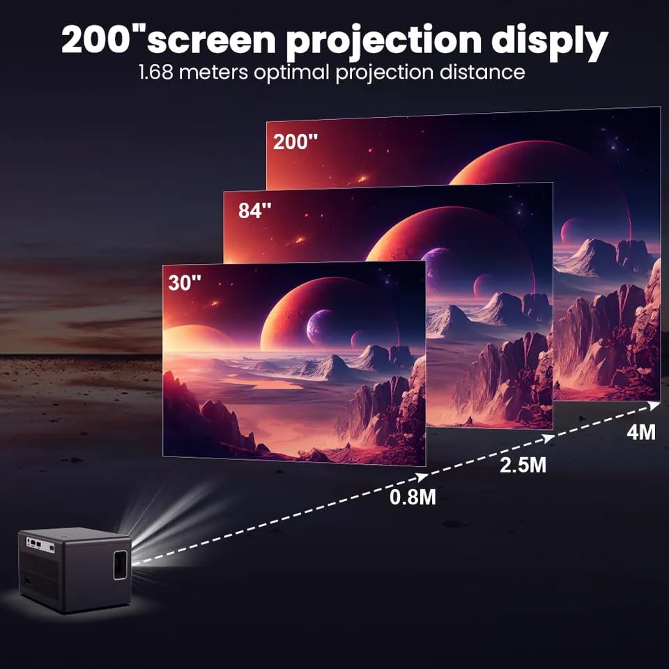 Transpeed Projector 300ANSI Android 10.0 Support 4K include Bracket 12000 lumens BT5.2 1280*720P Home Theater Outdoor Projetor Compatible with Android/iOS/Windows/TV Stick/HDMI/USB