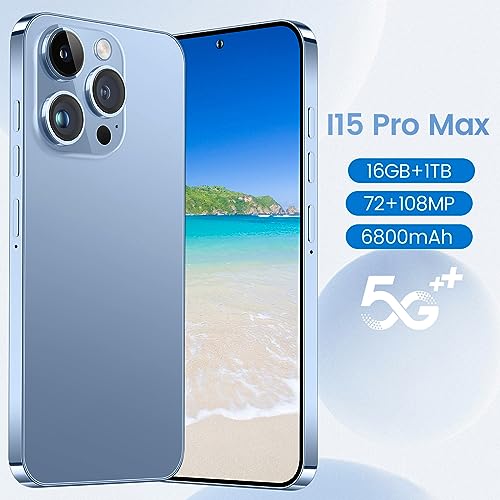 RAYPUR New i15 Pro Max Cellphones, 7.3Inch Telefone, 6800mAh, 16 1TB Smartphone, 4G/5G Unlock Mobile Phones, 72 Million 108 Million Pixels,Blue-1TB