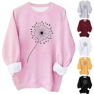 long sleeve sweater for women 2023 winter dandelion print sweatshirt for women sunflower floral round neck pullover long sleeve fall winter sweatshirts 2023 f3-pink large