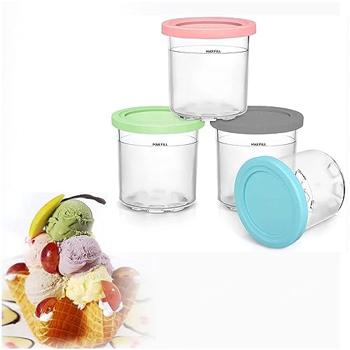 Creami Pints and Lids - 4 Pack, for Ninja Ice Cream Maker Pints,16 OZ Ice Cream Pints Cup Dishwasher Safe,Leak Proof Compatible with NC299AMZ,NC300s Series Ice Cream Makers