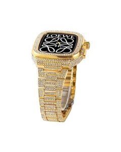 xirixx 44mm 45mm luxury diamond case，for apple watch band series 8 7 6 5 4 se men rubber strap，for iwatch diy mod modification kit 45mm 44mm (color : gold, size : 45mm)