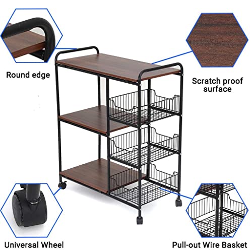 WFHTU Rolling Cart with Wheels Shelf Metal Trolley Shelving Microwave Oven Shelf Utility Bathroom Mobile Storage Rack