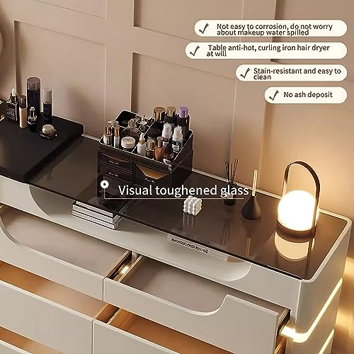 ZGNBSD LED Vanity Table Set - Elegant Vanity with Smart Makeup Mirror and LED Mood Light - Luxury Bedroom Makeup Vanity with Drawer & Chair for Her