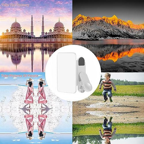 Smartphone Camera Mirror Reflection Clip Kit, 2023 New Adjustable Mirror Reflection for Phone Camera, Travel Mobile Phone Reflector Shooting Supplies with Storage Bag, 2 Set White