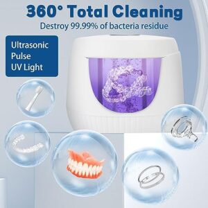 Ultrasonic Retainer Cleaner Machine,Ultrasonic UV Dental Cleaner,45kHz Ultrasonic Cleaner for Dentures,Retainer,Aligner,Night Guard,Toothbrush Heads,Dental Appliance,200ML Ultrasonic Jewelry Cleaner