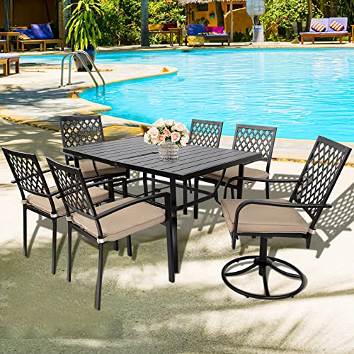 OKIDA 7-Piece Patio Dining Set, Outdoor 6-Seater Chairs Table Patio Furniture Sets Metal Dining Chairs with Cushions and Rectangular Table with Umbrella Hole for Porch Yard Pool Deck (Only table)