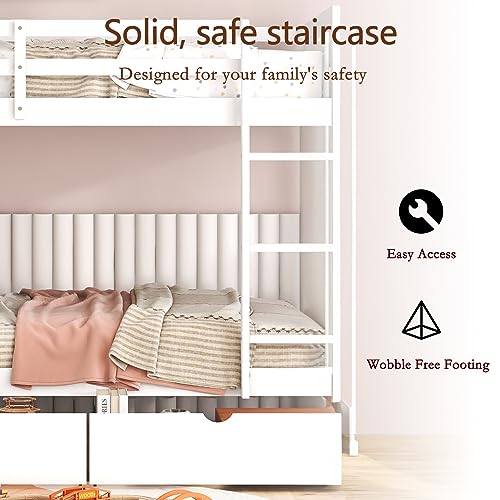 Altillo Twin Over Twin Bunk Bed with a Tree Decor and Two Storage Drawers, Wooden Twin Bunk Beds for Teens/Adults, Low Bed Frame Bedroom Furniture with Safety Guard Rails, No Box Spring Required