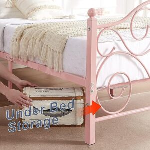 VECELO Full Size Bed Frame with Headboard and Footboard, Heavy Duty Metal Slat Support, Platform Mattress Foundation, No Box Spring Needed, Easy Assembly, Pink