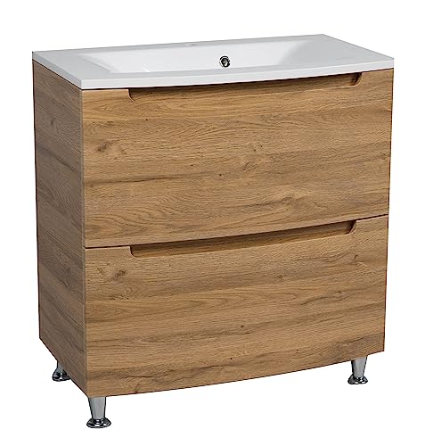 Sample of Cabinet Finish | Modern Free Standing Bathroom Vanity with Washbasin | Delux Teak Natural Collection | Non-Toxic Fire-Resistant MDF-Omega Collection 32"