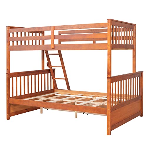 DEYOBED Twin Over Full Wooden Bunk Bed with 2 Storage Drawers for Kids Teens Adults