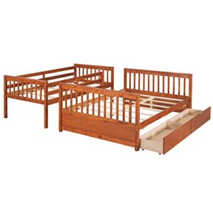 DEYOBED Twin Over Full Wooden Bunk Bed with 2 Storage Drawers for Kids Teens Adults