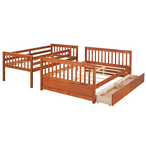 DEYOBED Twin Over Full Wooden Bunk Bed with 2 Storage Drawers for Kids Teens Adults