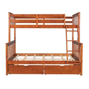 DEYOBED Twin Over Full Wooden Bunk Bed with 2 Storage Drawers for Kids Teens Adults