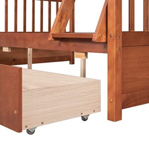 DEYOBED Twin Over Full Wooden Bunk Bed with 2 Storage Drawers for Kids Teens Adults